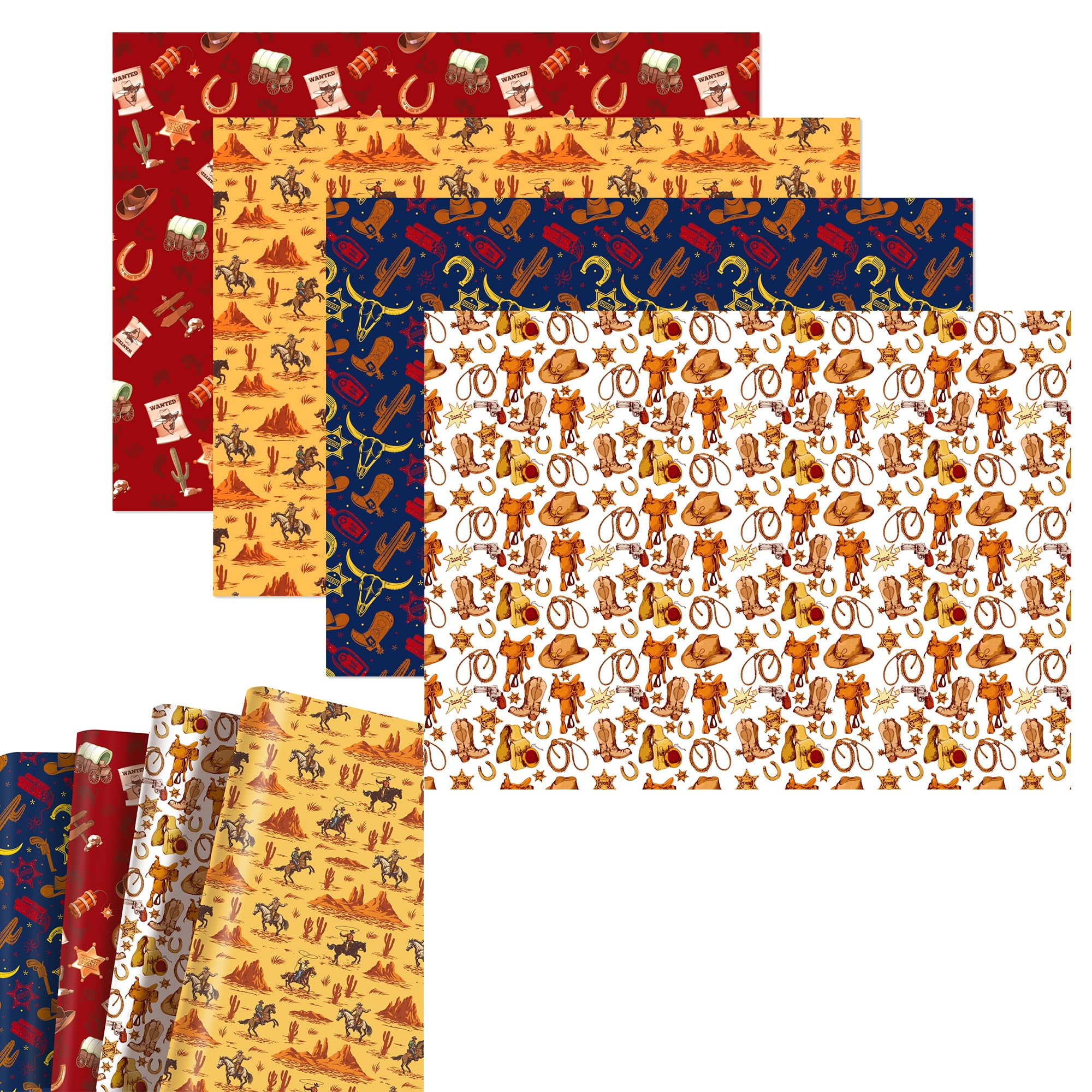 12 Sheets WesternUMRT Cowboy Wrapping Paper Wild West Rodeo Decorations ...