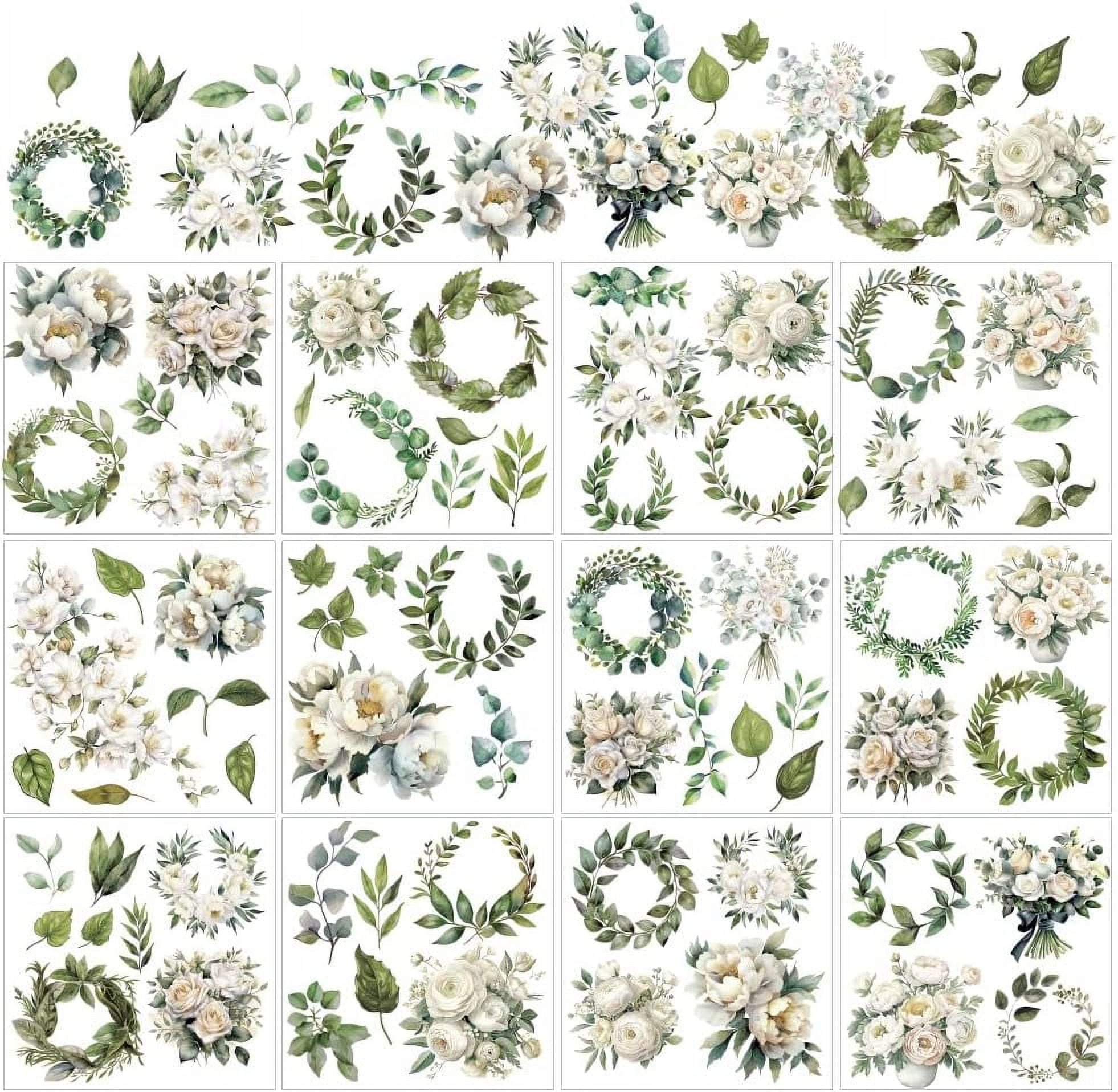 12 Sheets White Flower and Olive Leaves Rub on Transfers for Crafts ...