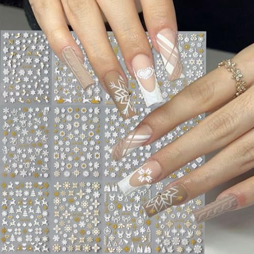 12 Sheets White Snowflakes Nail Art Stickers Decals, Pegatinas Uñas 3D ...