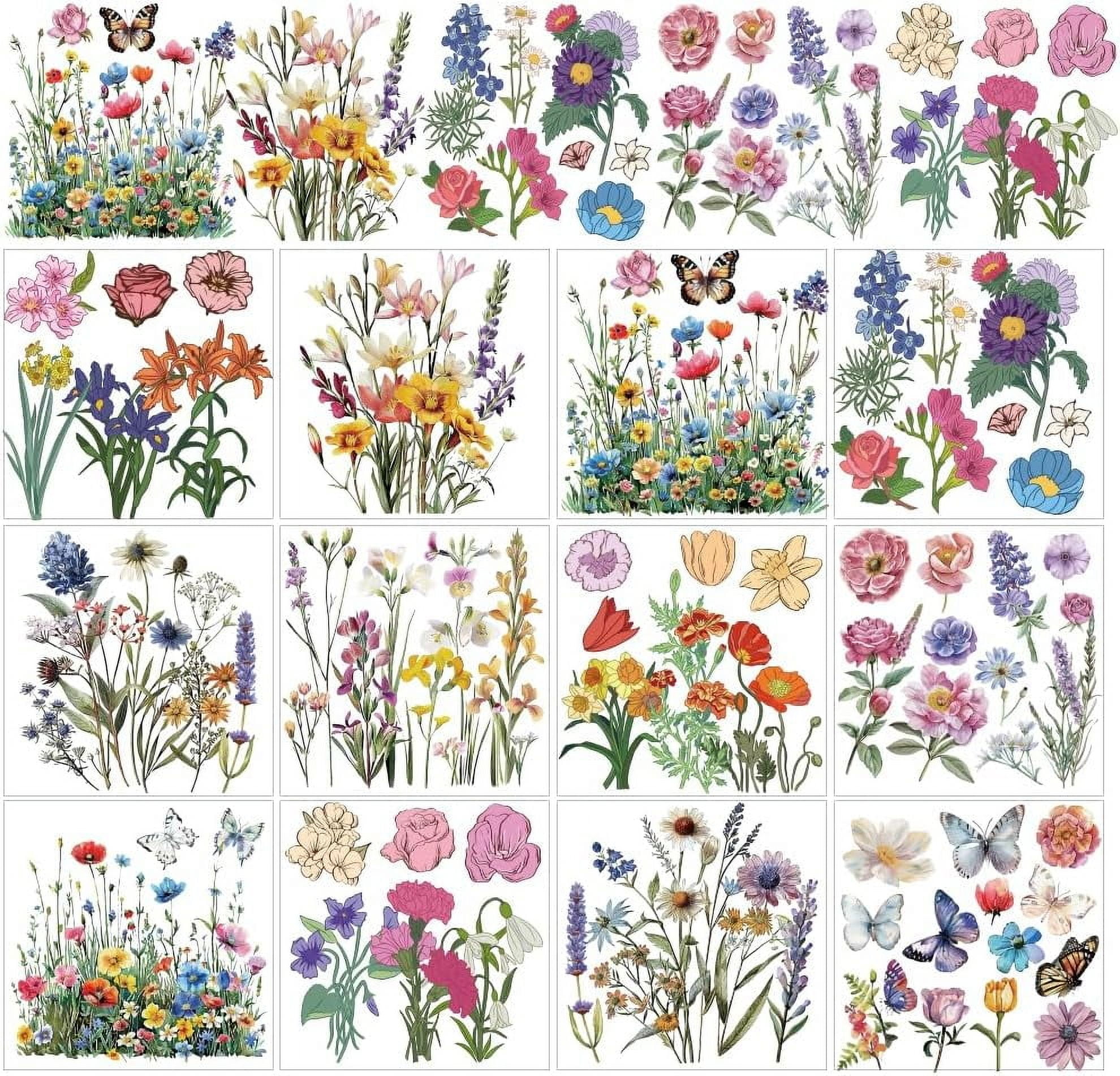 12 Sheets Wildflower Bush Rub on Transfers for Crafts Wildflower ...