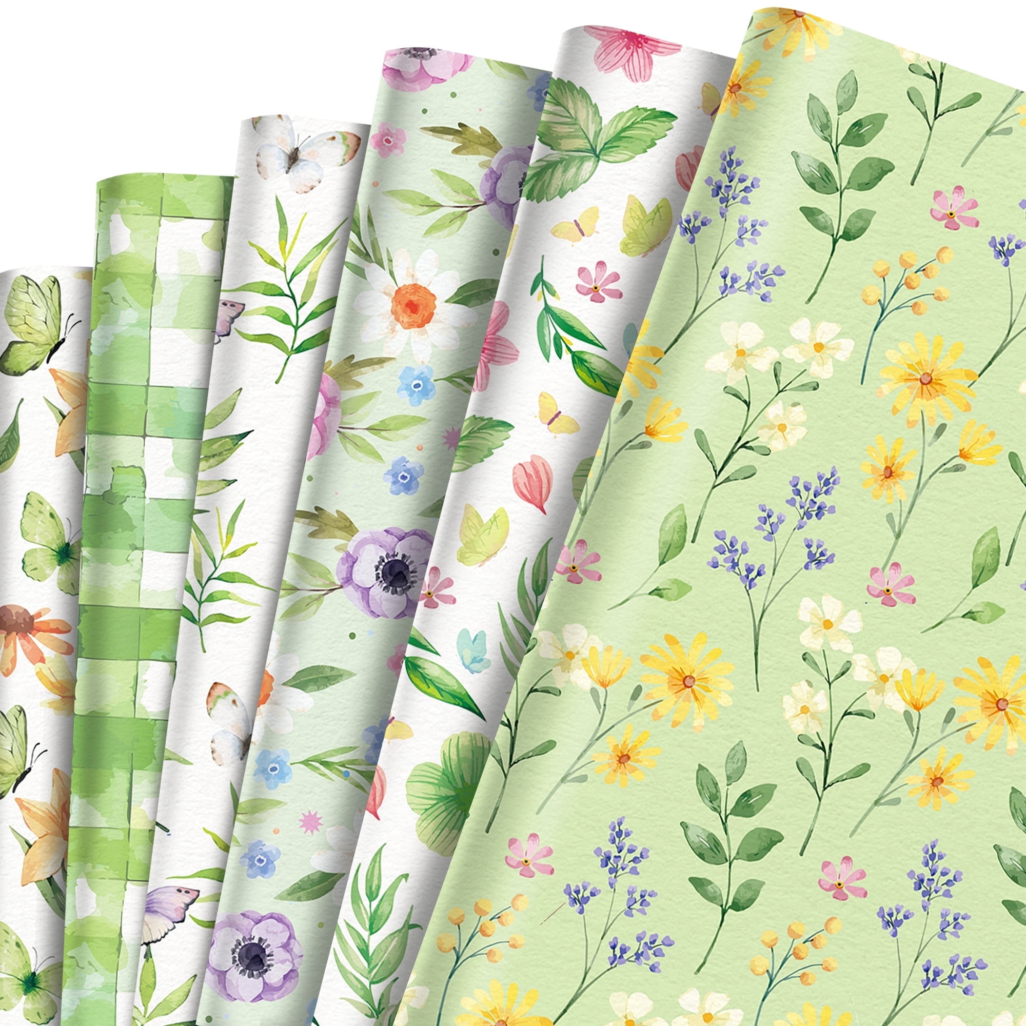 12 Sheets Wildflower Wrapping Paper for Men Women, Floral Butterfly ...