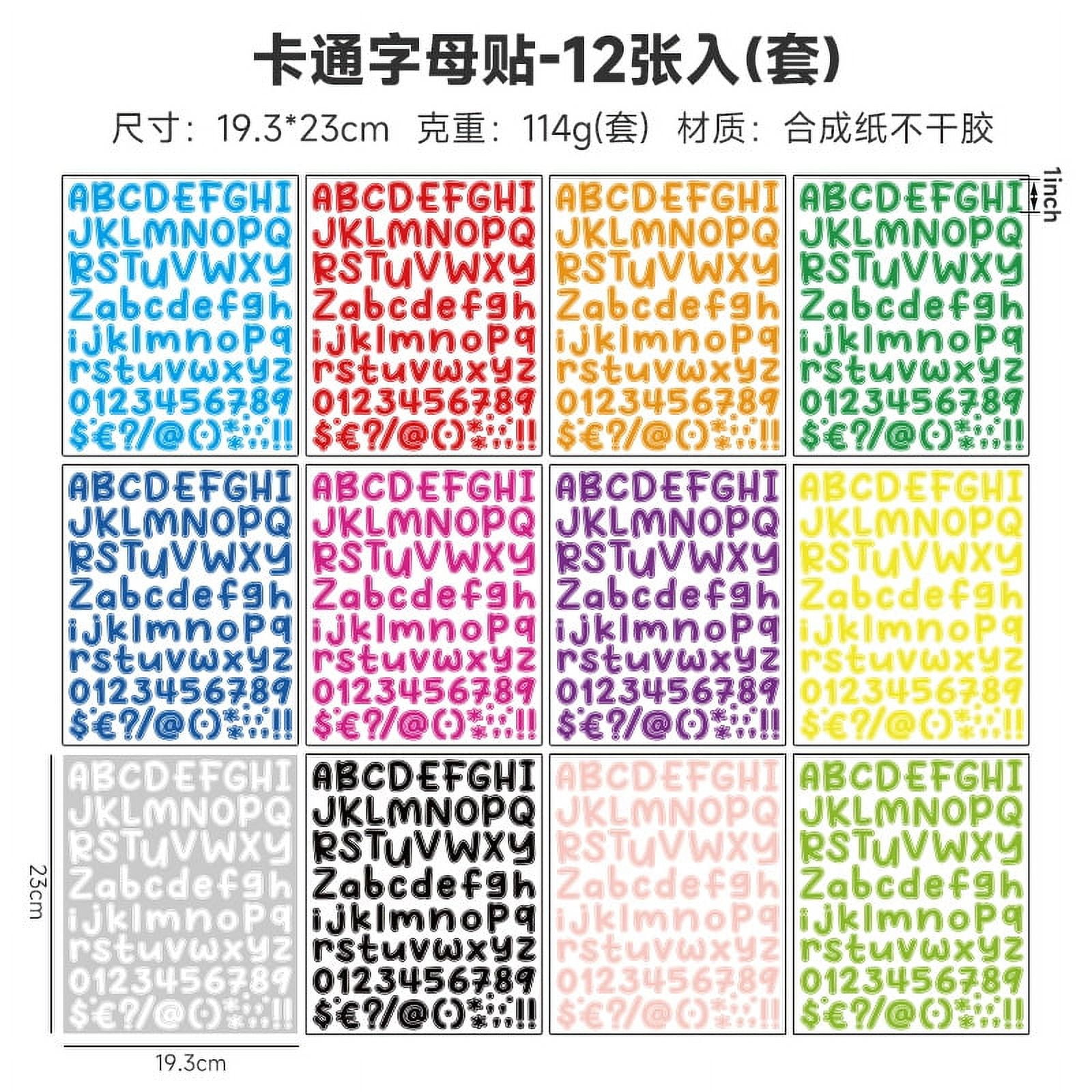 12 Sheets of Adhesive Stickers Colored Alphabet Number Stickers Multi ...