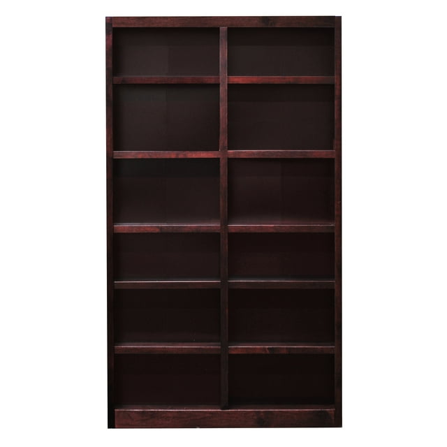 12 Shelf Double Wide Wood Bookcase, 84 inch Tall - Cherry Finish ...