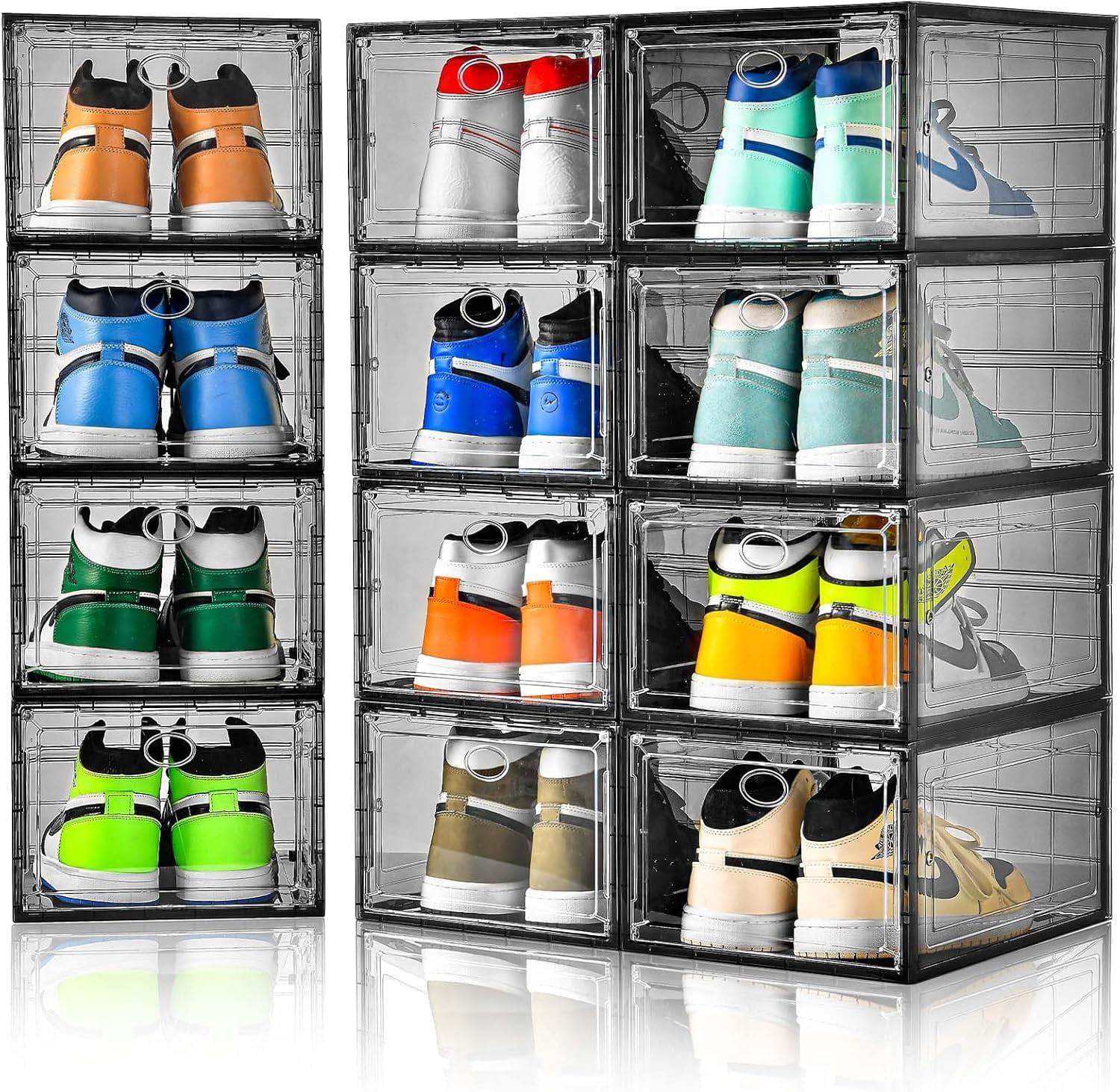 12 Shoe Boxes Stackable,Upgraded Sturdy Shoe Storage Boxes with Clear ...