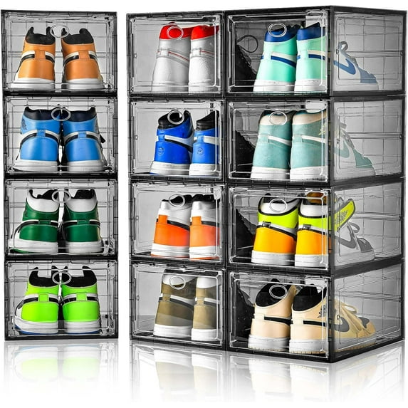12 Shoe Boxes Stackable,Upgraded Sturdy Shoe Storage Boxes with Clear ...