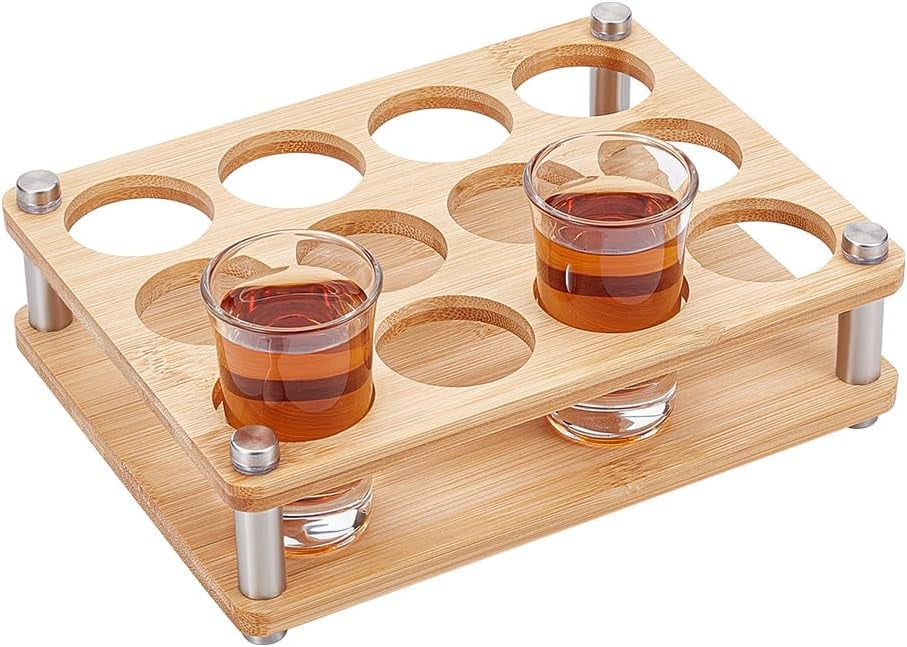 12 Shot Glass Tray Holder Wheat Bar Bamboo Shot Glasses Holders Wine ...