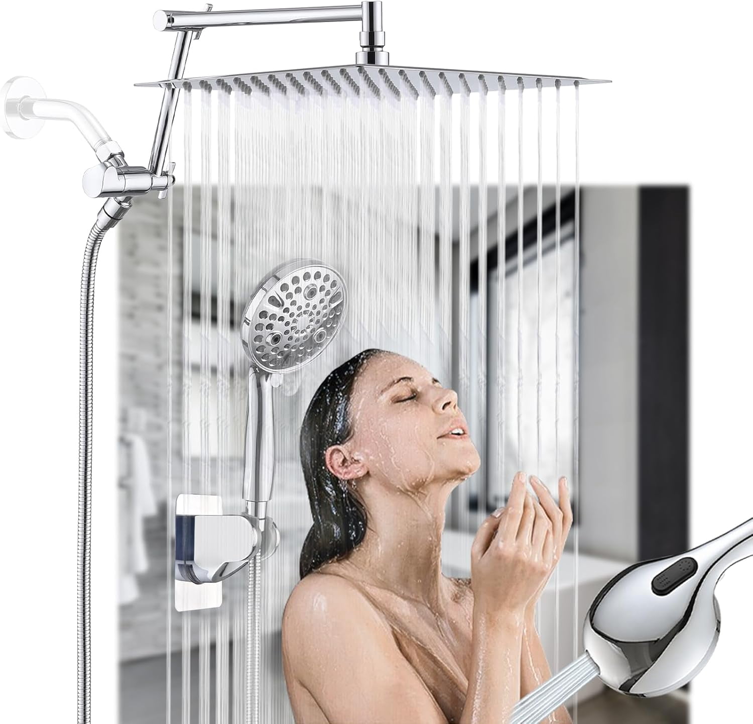 12" Shower Head with Handheld Combo, High Pressure Dual Showerhead, 10 ...