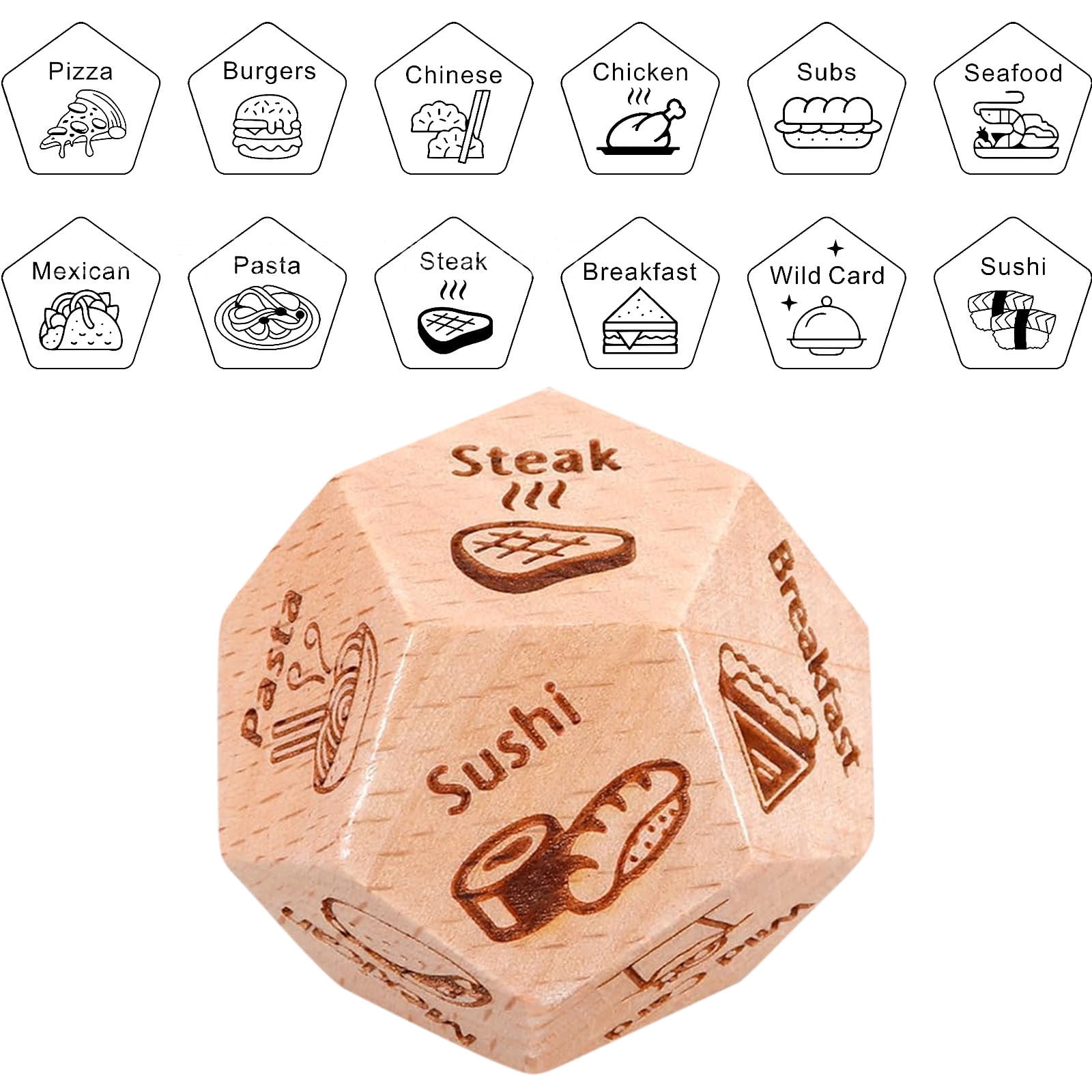 12-Sided Wooden Decision Dice - Fun Family Game Night Essential for ...