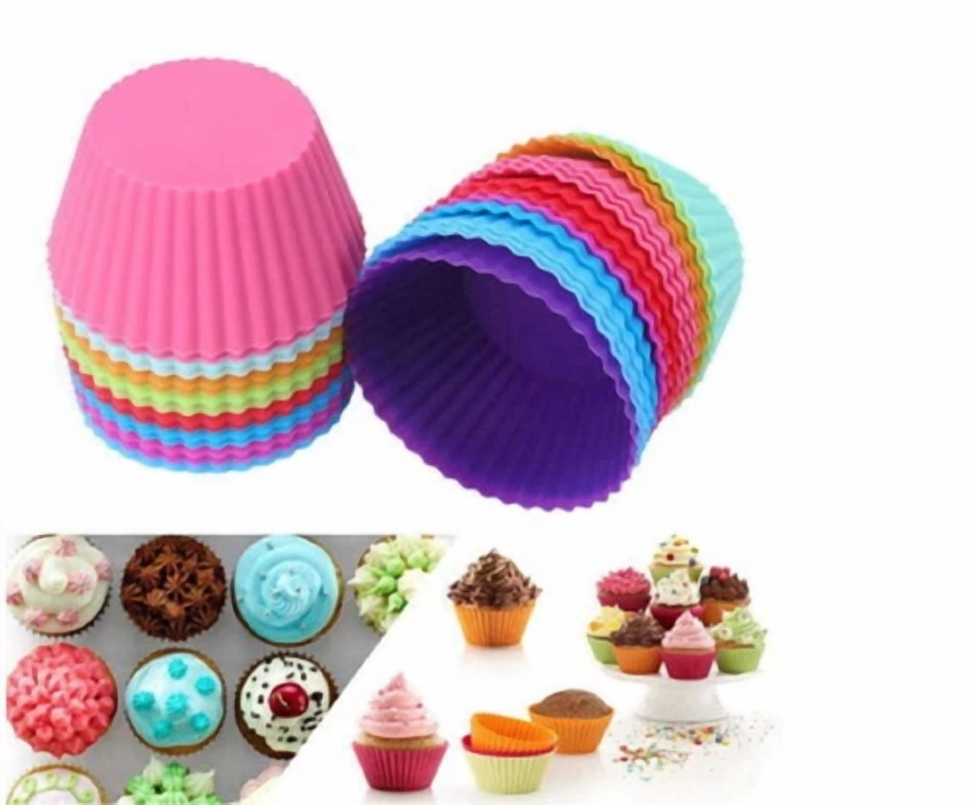 12 Silicone Cake & Muffin Cupcake Liners –Reusable Baking Cups ...