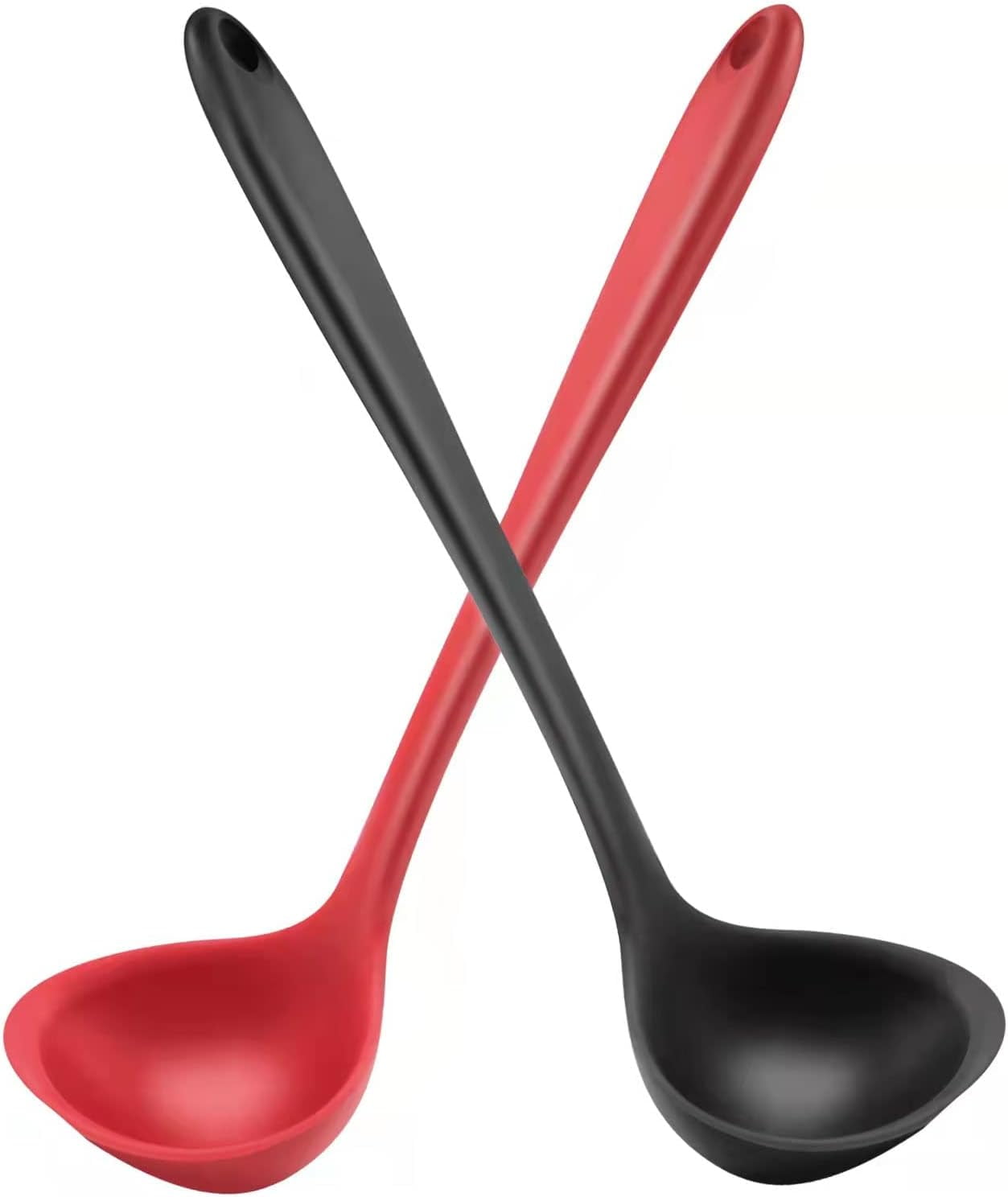 12" Silicone Ladle Spoon Set of 2, Long handle soup spoons Seamless ...