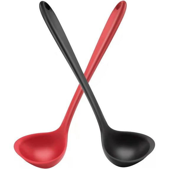 12" Silicone Ladle Spoon Set of 2, Long handle soup spoons Seamless ...