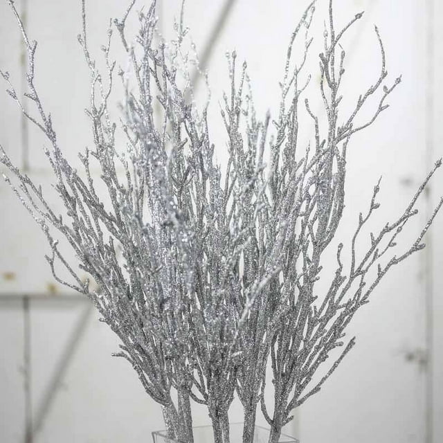 Factory Direct Craft 22” Artificial Silver Glittered Twig Plant ...