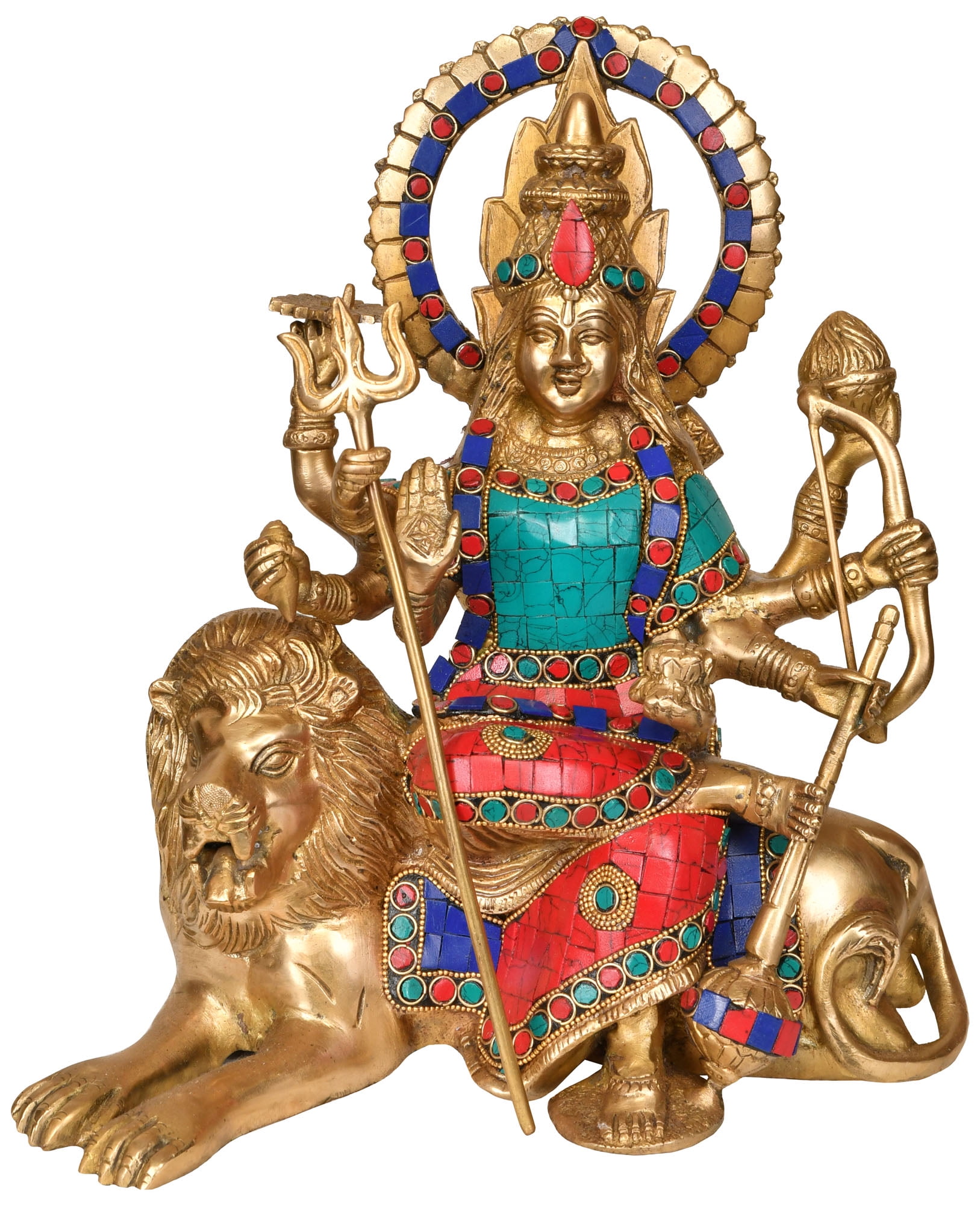 12" Simhavahini Devi Durga In Brass | Handmade | Made In India - Brass ...
