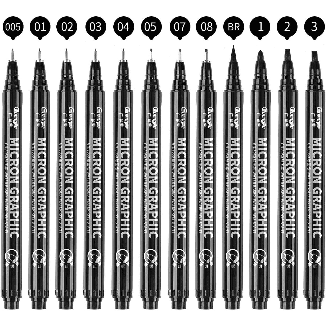 12 Size Black Micro-Pen Fineliner Ink Pens, Waterproof Archival Ink ...