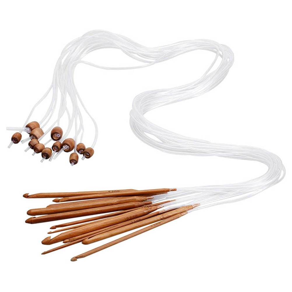 12 Sizes Afghan Tunisian Bamboo Crochet Hooks Knitting Needle Set 3 ...