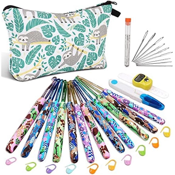 12 Sizes Crochet Hooks Set with Case, Comfort & Sturdy Forest Crochet ...