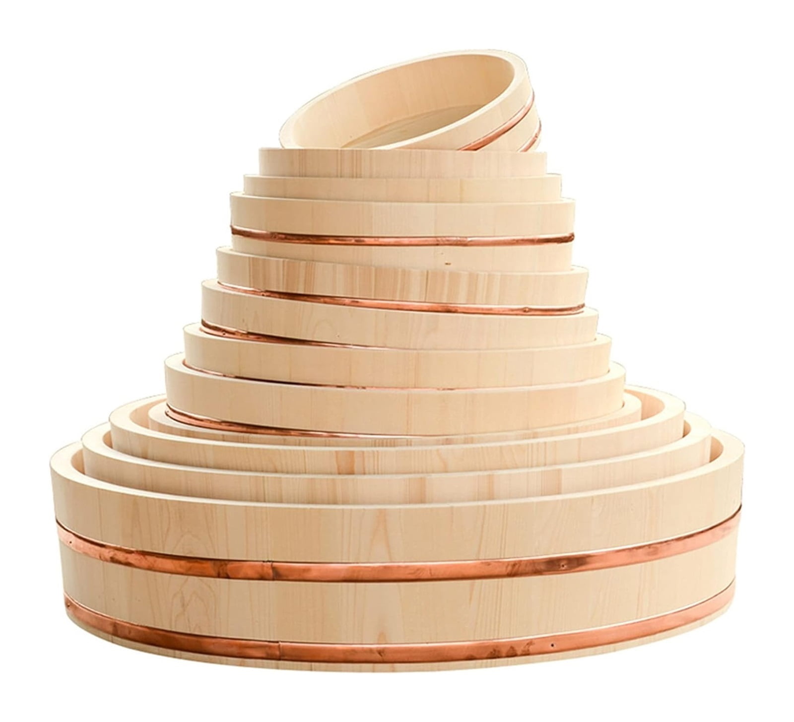 12 Sizes Wooden Sushi Rice Bowl Container With Copper Bands,Japanese ...