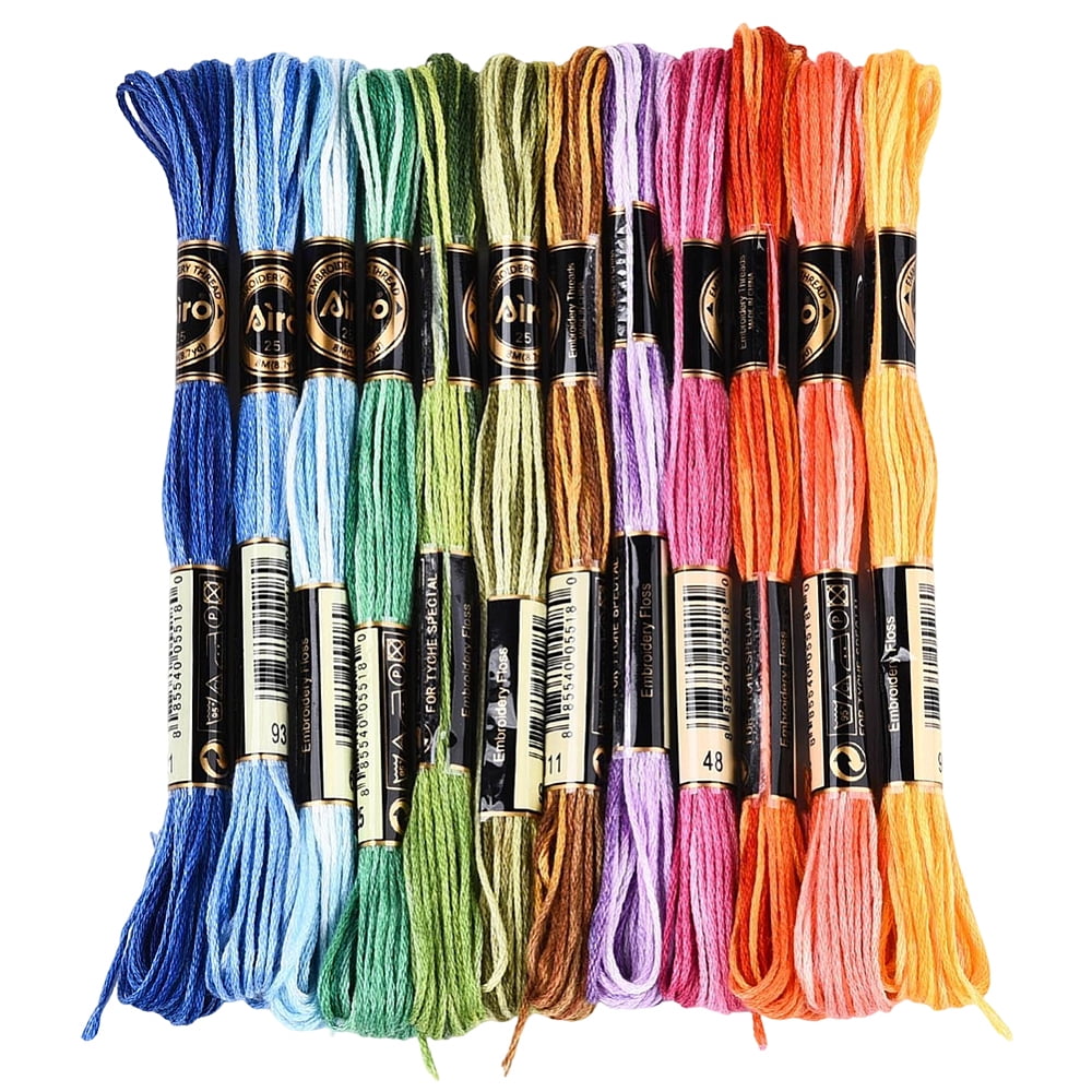 12 Skeins 6 Strands Rainbow Color Embroidery Thread Variegated ...