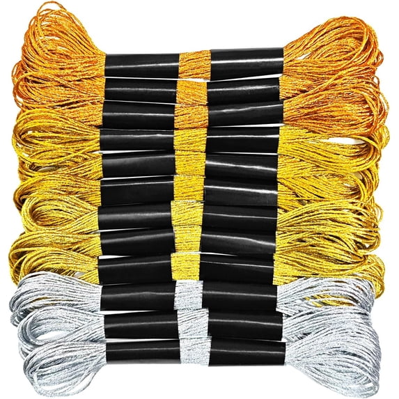 12 Skeins Metallic Embroidery Floss, Gold and Silver Embroidery Thread ...