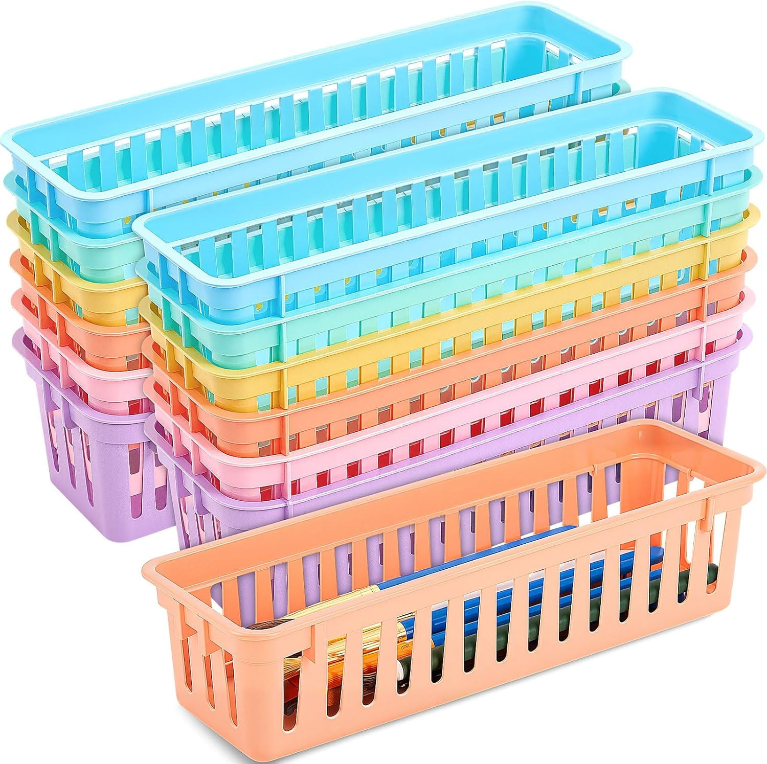 12 Slim Storage Baskets Tray for Organizing 10.25x3.25x2.5 Inch Small ...