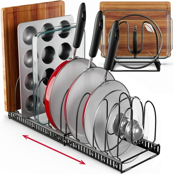 12-Slot Adjustable Pan and Pot Lid Organizer with Scratch- Pads ...