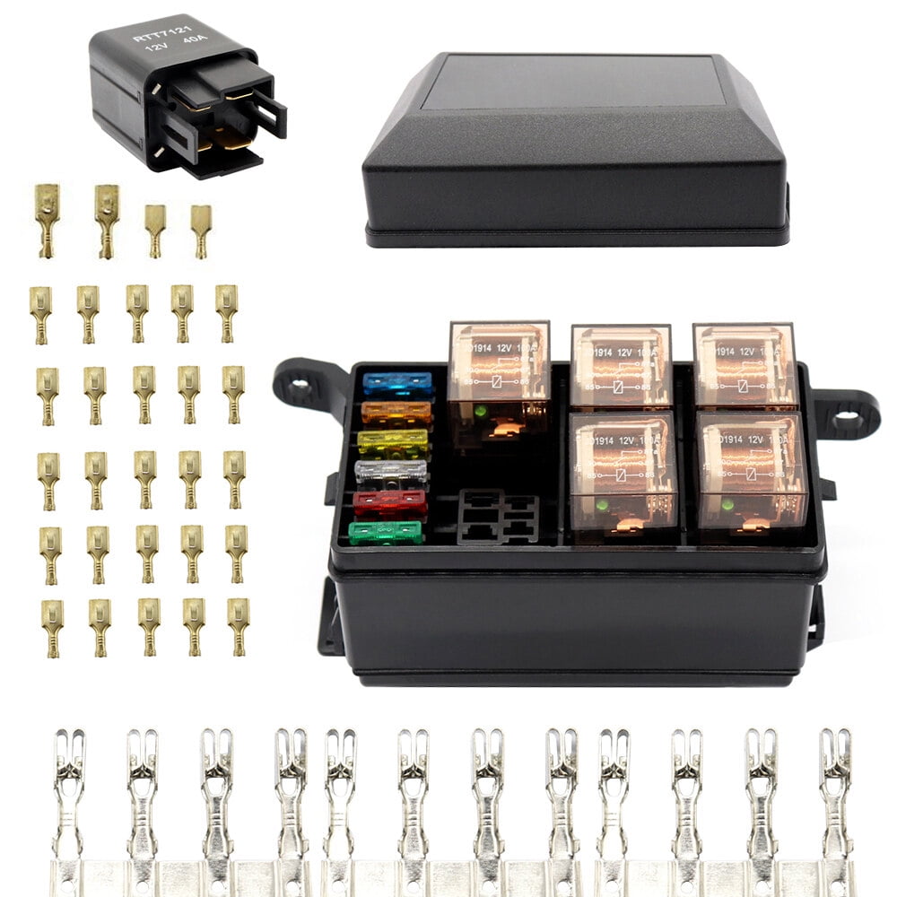 12-Slot Relay Box 6 Relays Slots 6 ATC/ATO Standard Fuses Holder Block ...