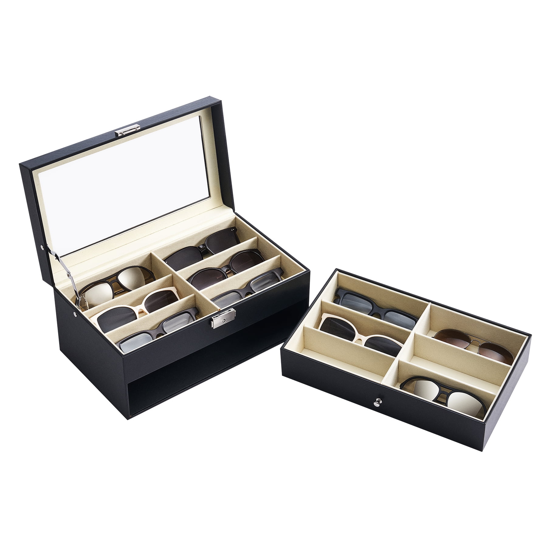Walmart 12 Slot Eyeglass Organizer Case, PU Leather Display Box with ...