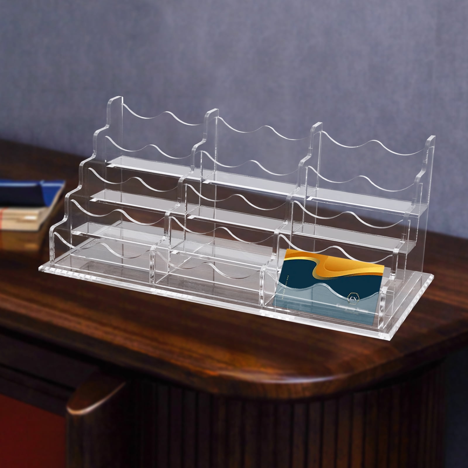 12 Slots Acrylic Desktop Business Card Holder Tabletop Display Stand ...