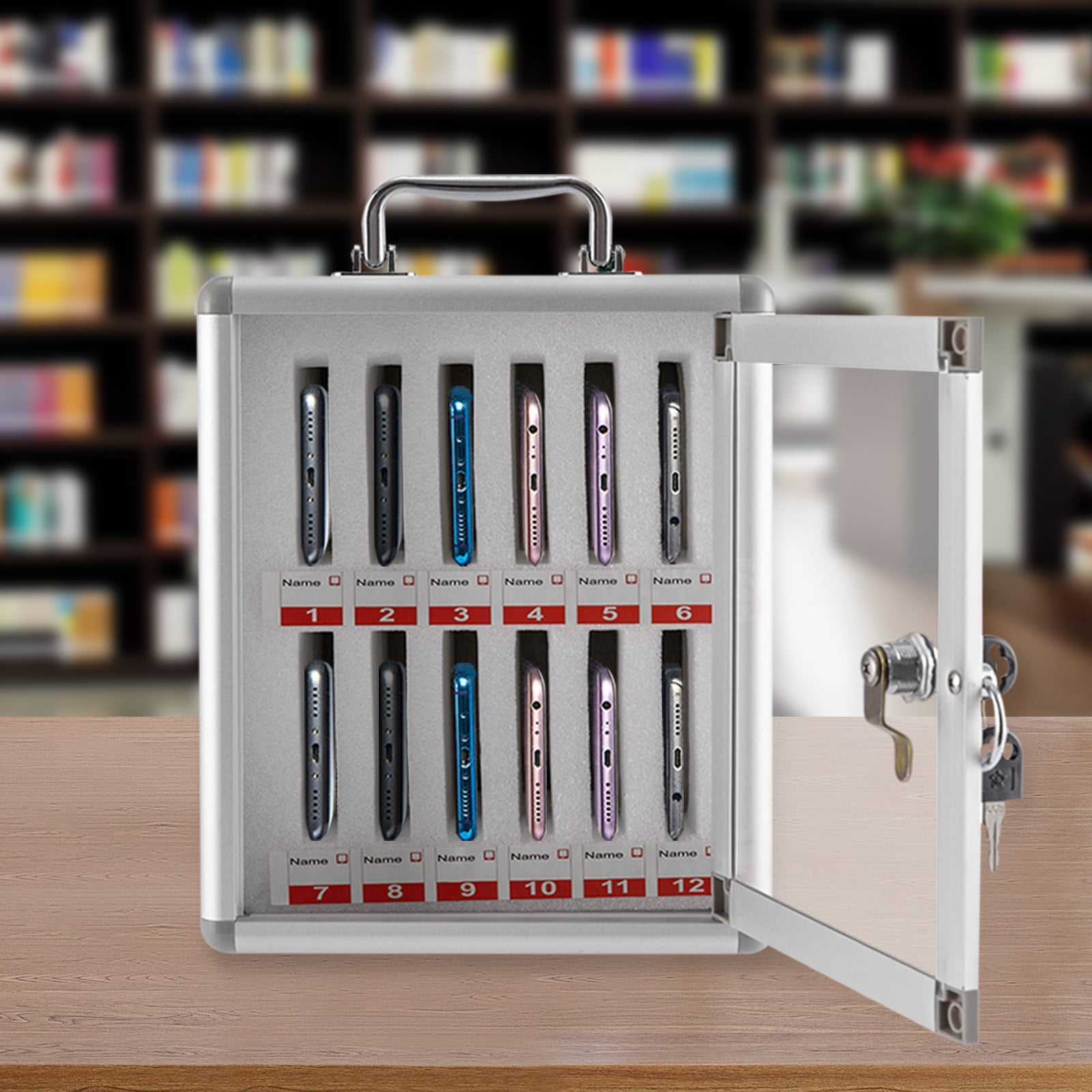 12 Slots Aluminum Alloy Cell Phones Storage Cabinet Pocket Chart ...