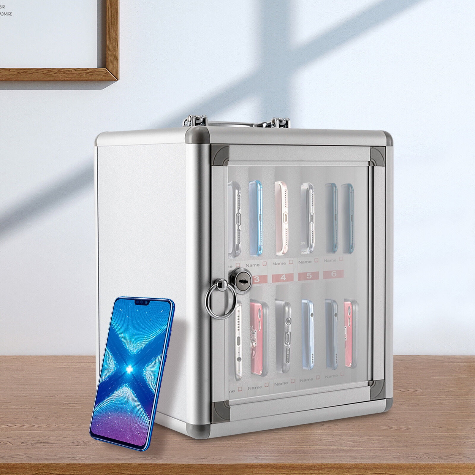 12 Slots Aluminum Alloy Cell Phones Storage Cabinet Wall Mounted ...