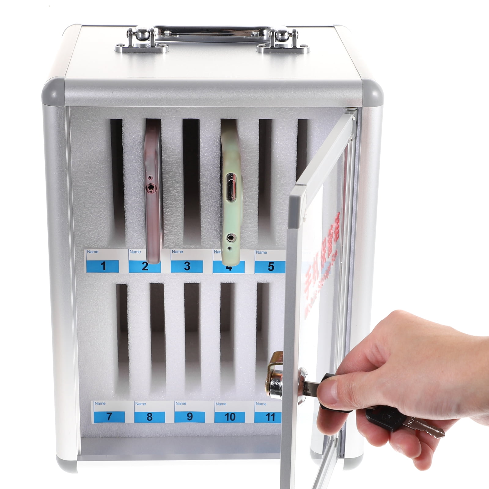 LIOOBO Lock Box Cabinet Cell Phones Storage Cabinet Silver Pearl Cotton ...