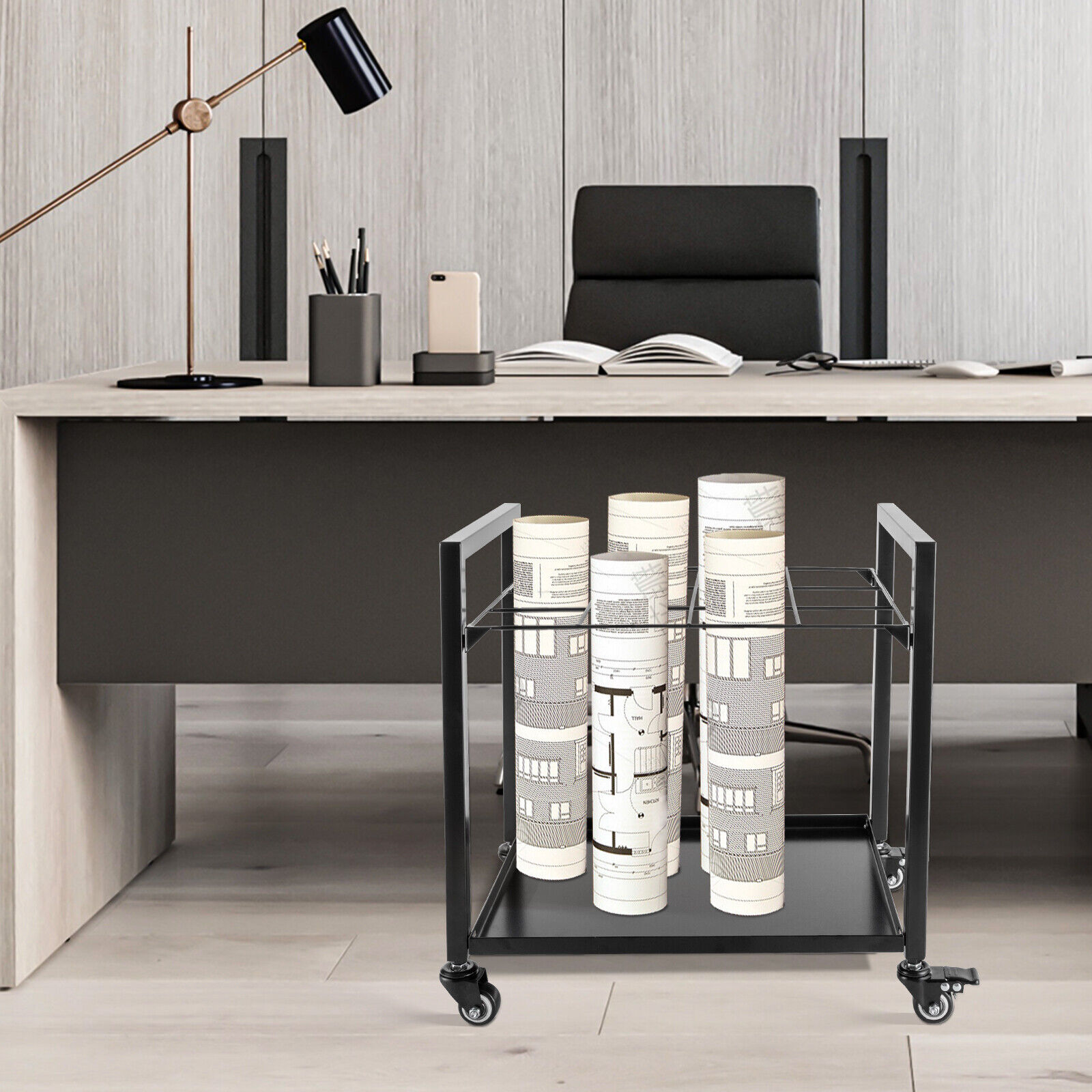 12 Slots Blueprint Storage Rack Roll File Holder Metal Blueprint ...