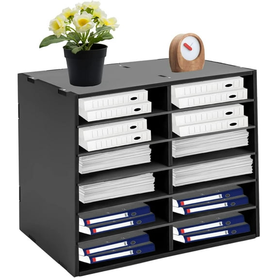 12 Slots Desktop File Sorter 12-Compartment Literature Organizer Mail ...