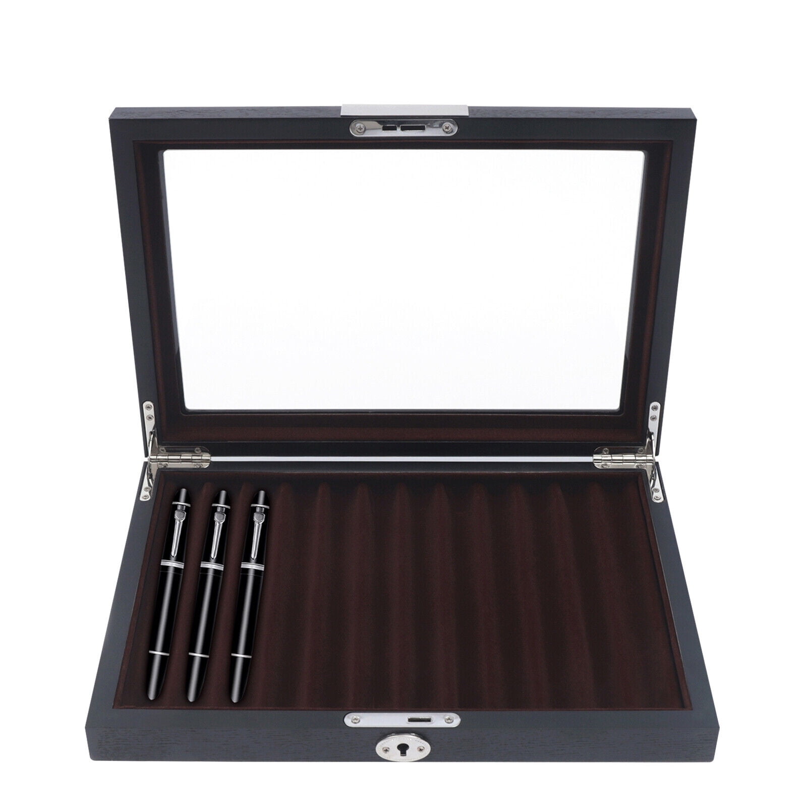 Black Wooden 12-Slot Pen Display Box, Collector's Storage Organizer ...