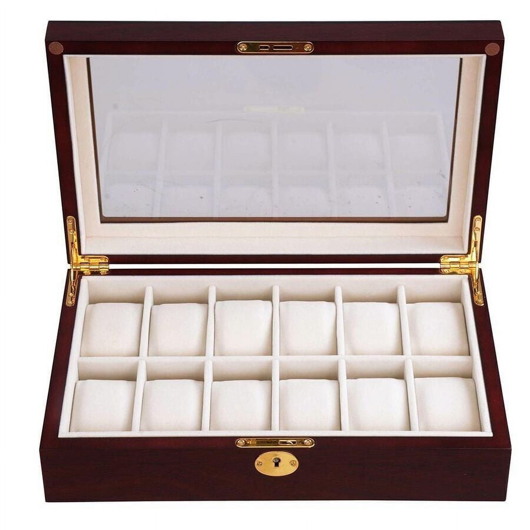 12 Slots Watch Display Case Walnut Wood Glass Top Jewelry Box Collector ...