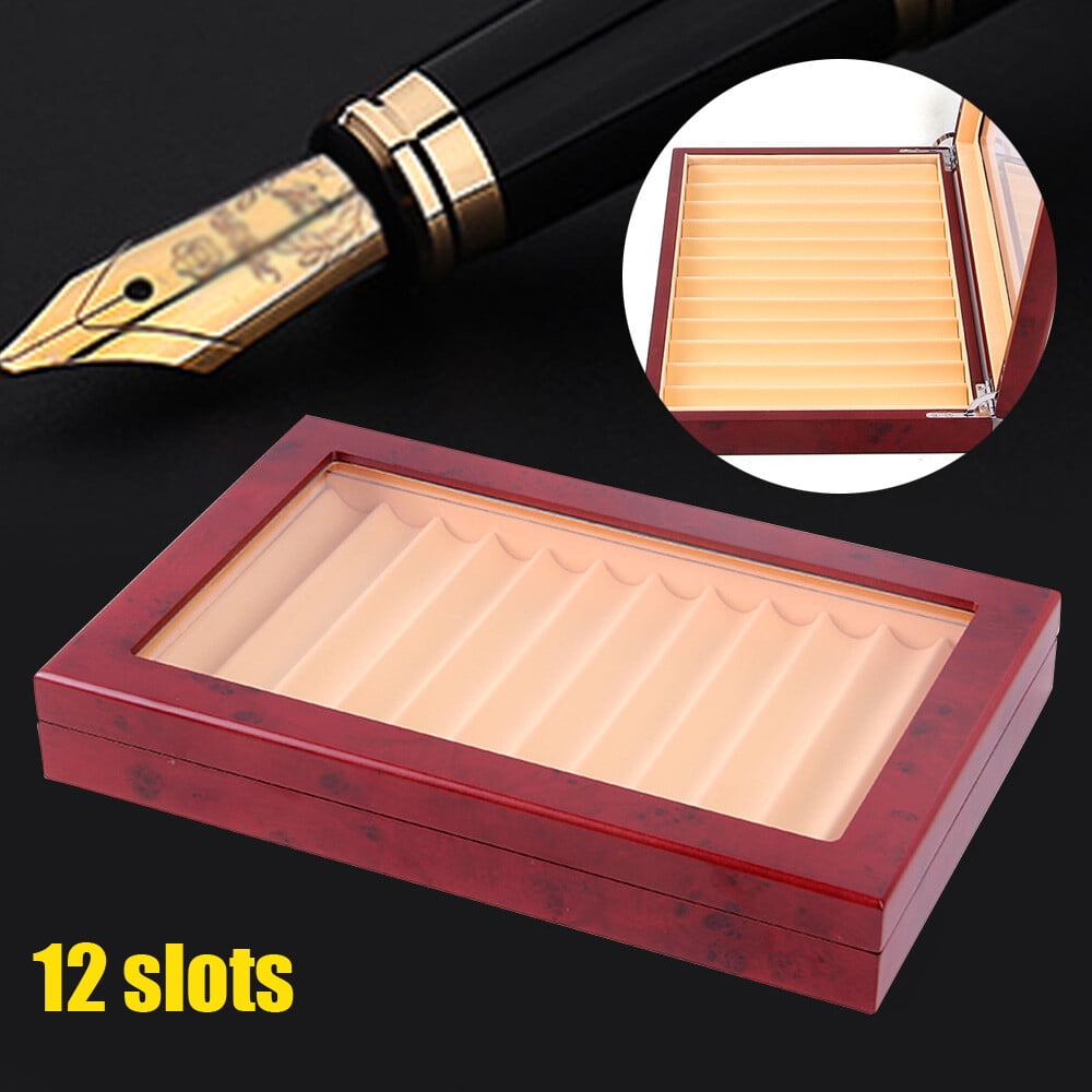 12 Slots Wood Fountain Pen Display Case Holder Storage Collector Box ...