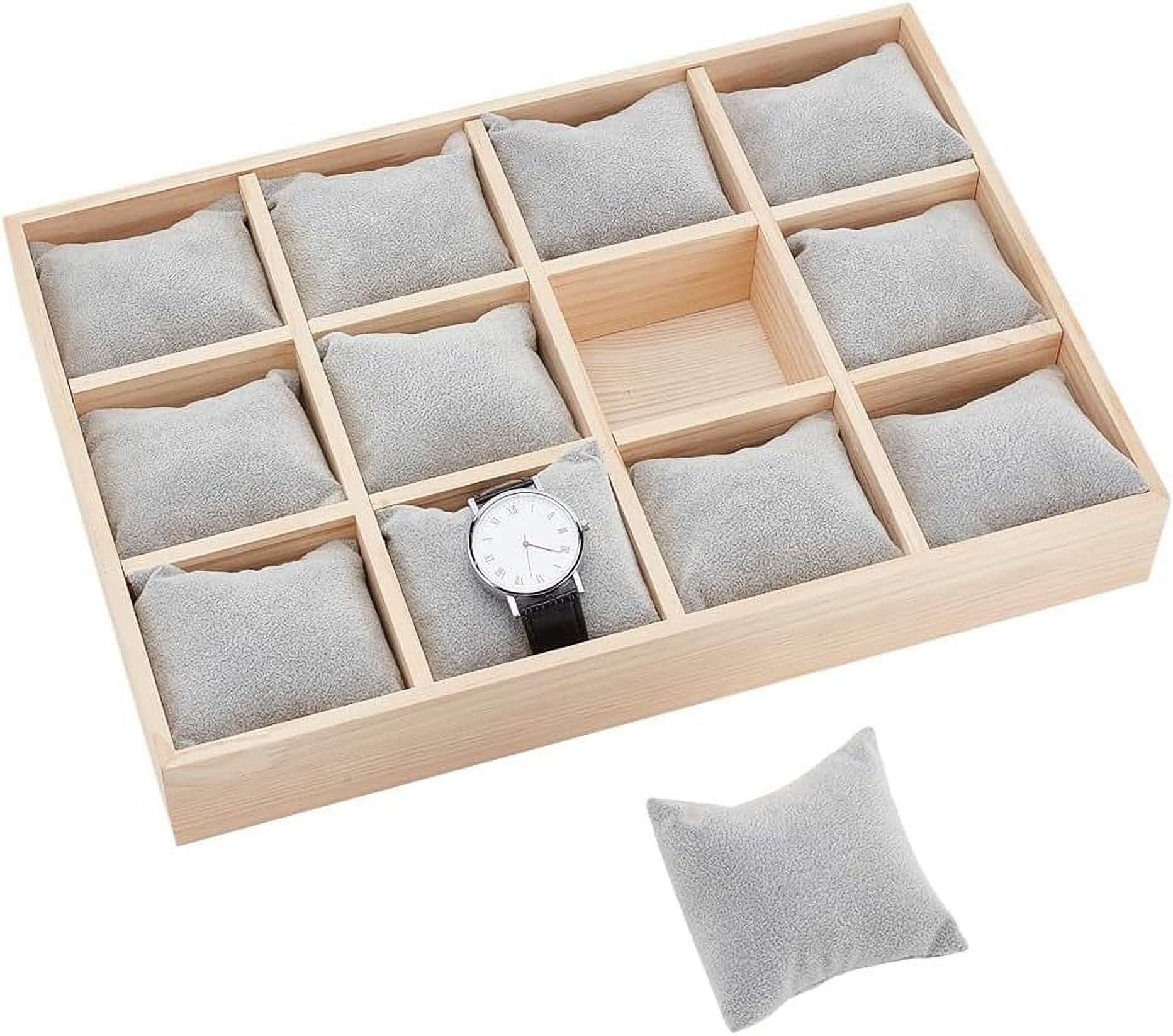 12 Slots Wooden Watch Organizer Tray Watch Display Holder with ...