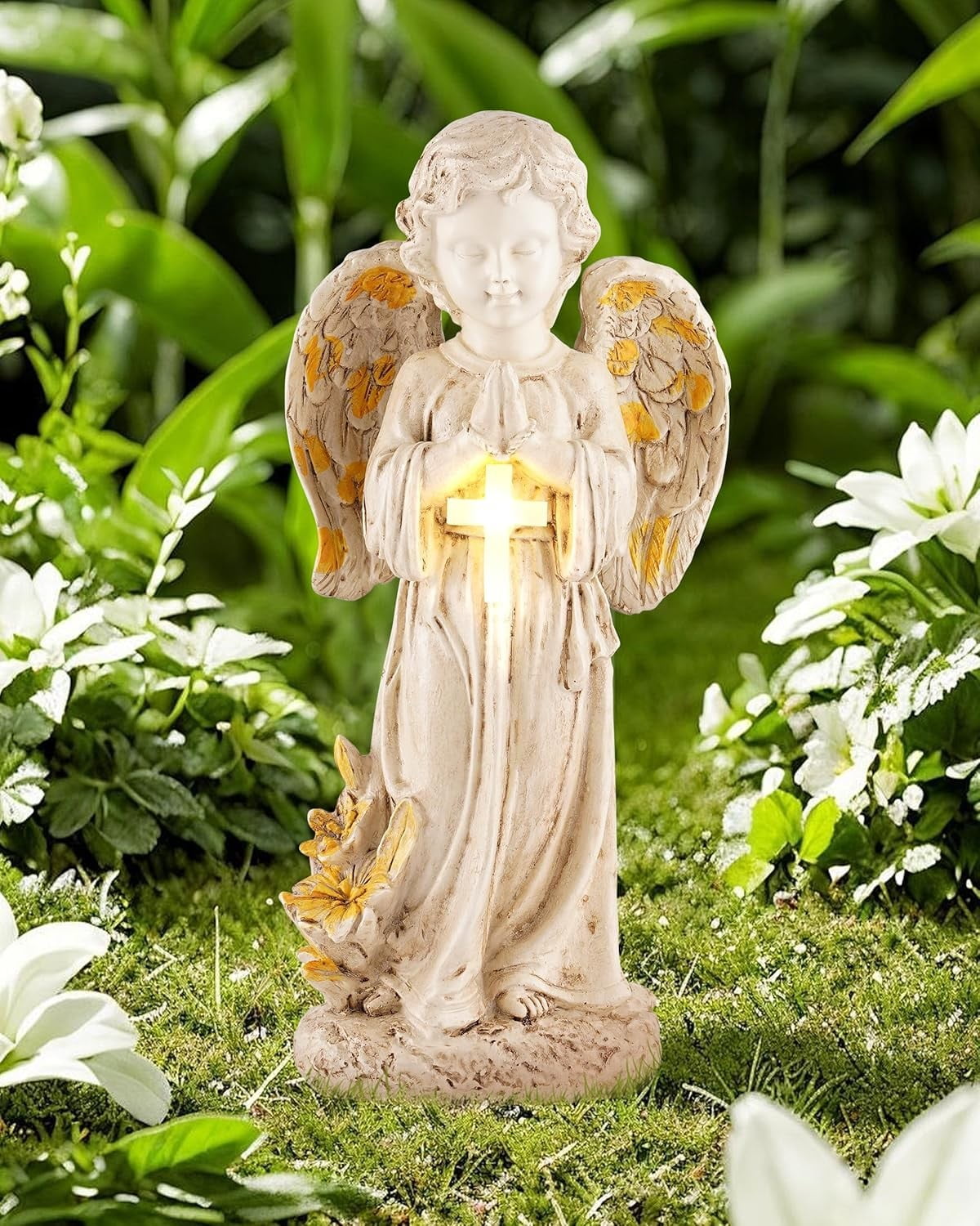12" Solar Angel Statue for Garden – Memorial Praying Angel for Cemetery ...