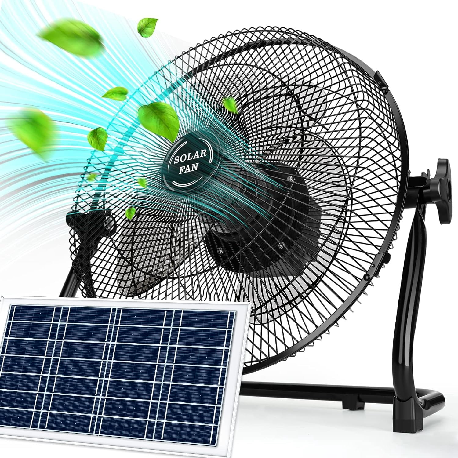 12'' Solar Powered Fan - Battery Operated Floor Fan, 2-in-1 Solar Panel ...