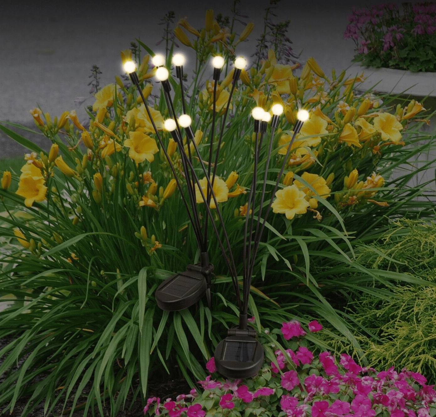 12 Solar Swaying Firefly Stake Lights Outdoor Garden Fairy Pathway LED ...