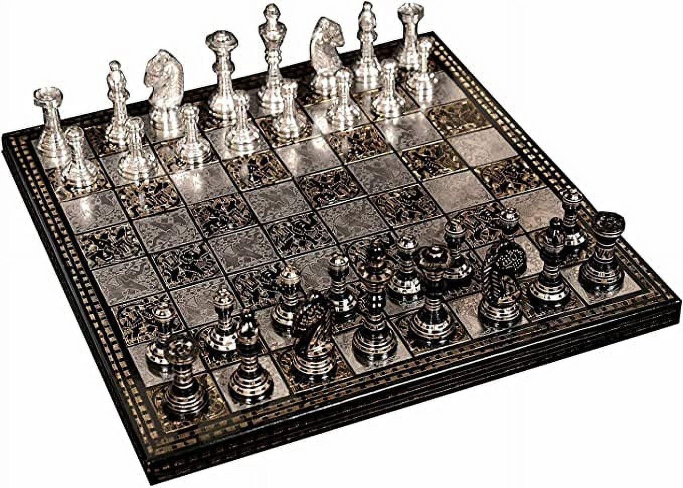 12" Solid Brass Metal Chess Set Pieces & Board with Velvet Storage Box ...