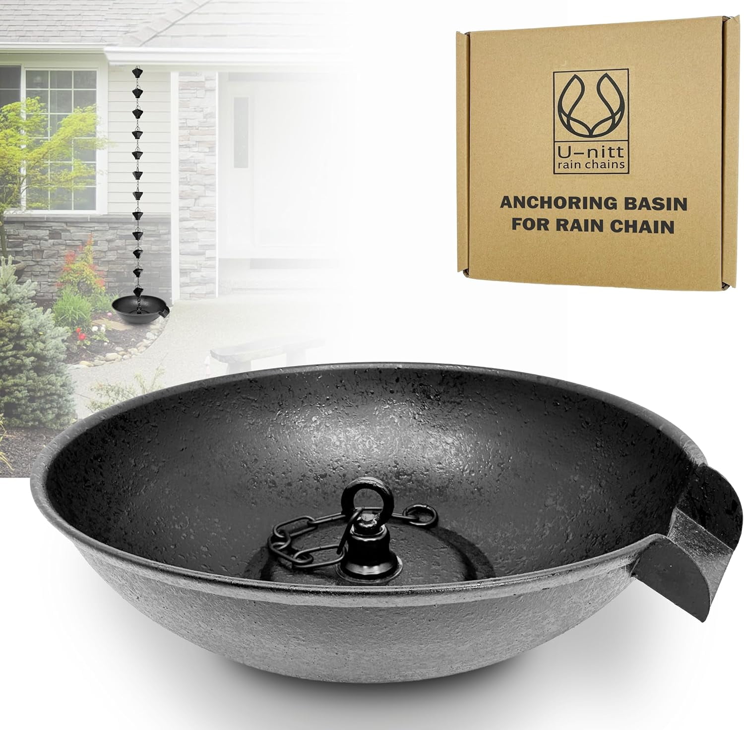 12" Spill Bowl Catch Basin for Rain Chain Anchoring & Stake | Rainwater ...