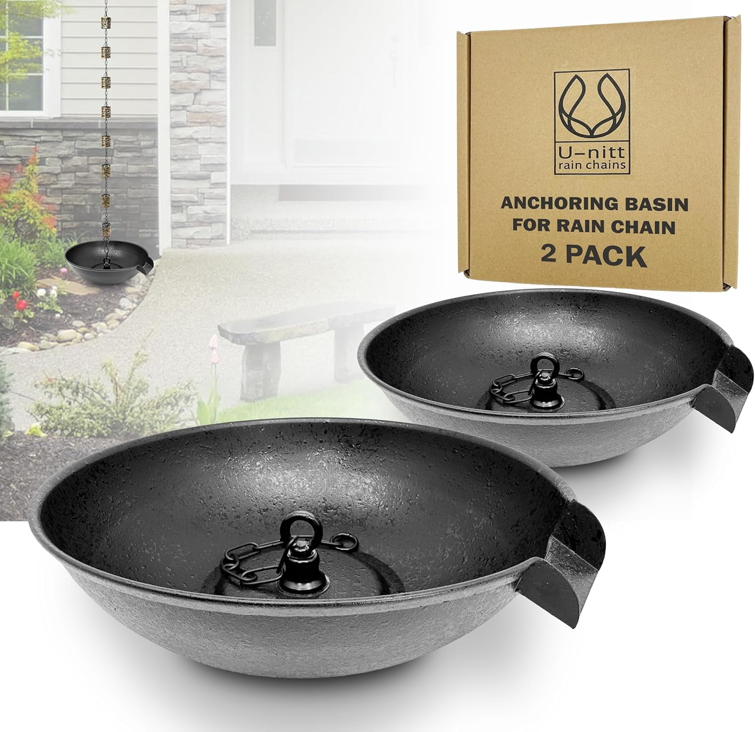 12" Spill Bowl Catch Basin for Rain Chain Anchoring & Stake | Rainwater ...