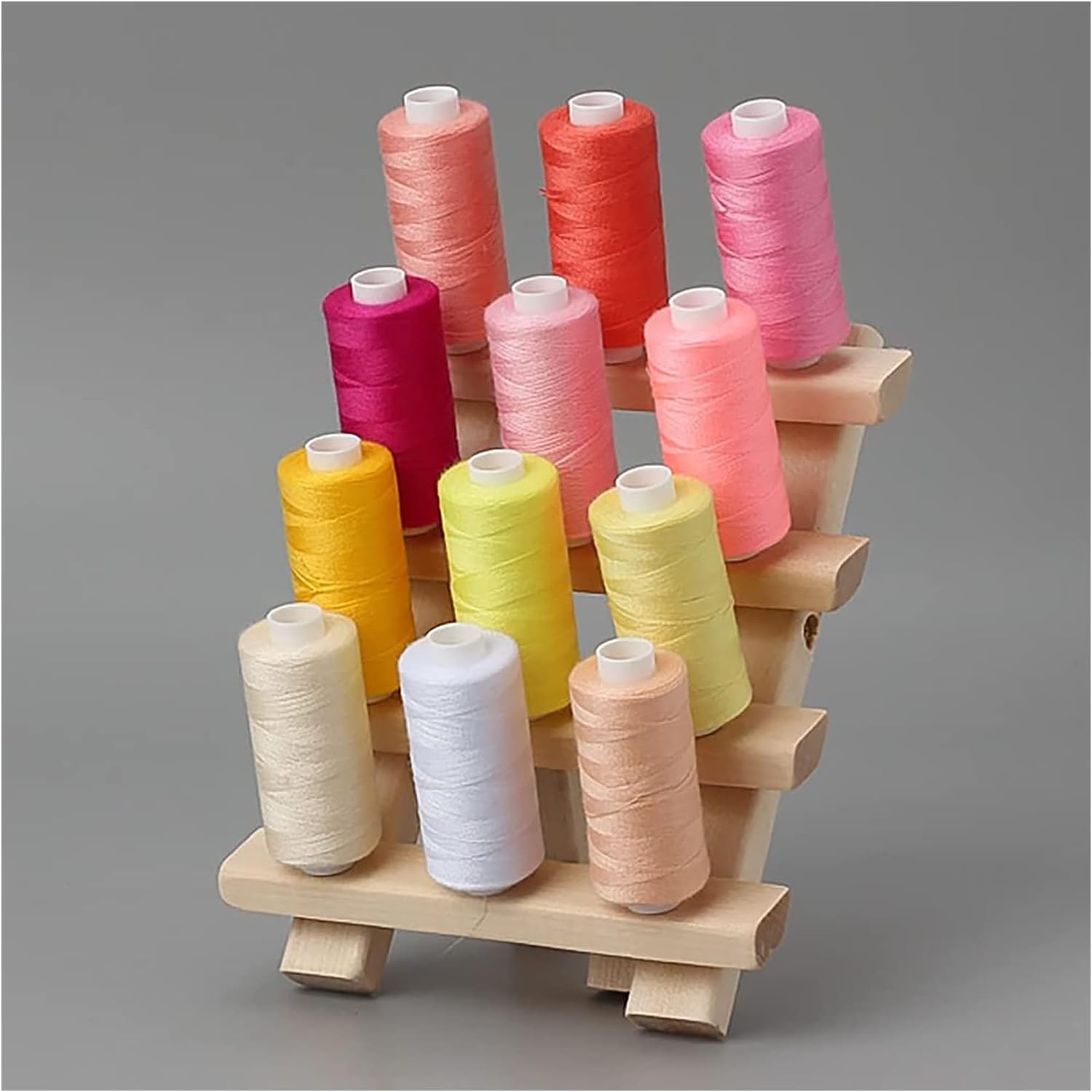 12 Spools Wooden Thread Rack/Thread Holder Organizer with Hanging Hooks ...