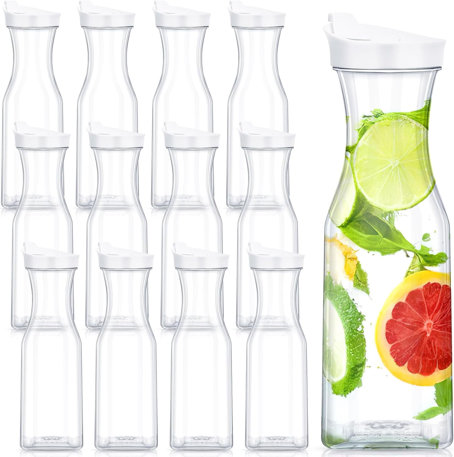 12 Square Plastic Water Carafe, 50 Ounce Large Water Bottles with Flip ...