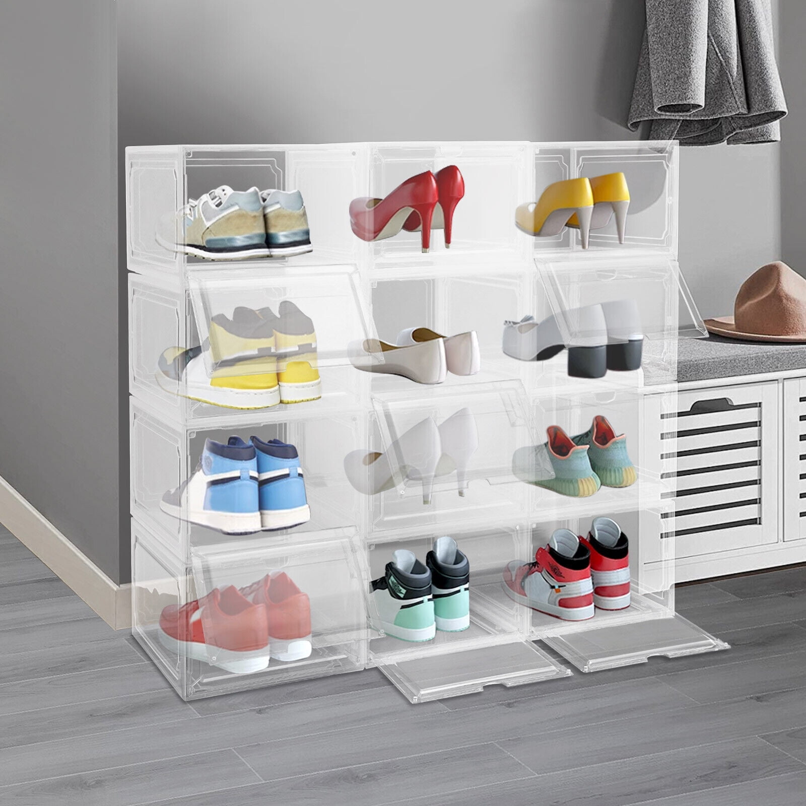 12*Stackable Shoe Boxes Clear PP, Acrylic Shoe Containers, Stackable ...