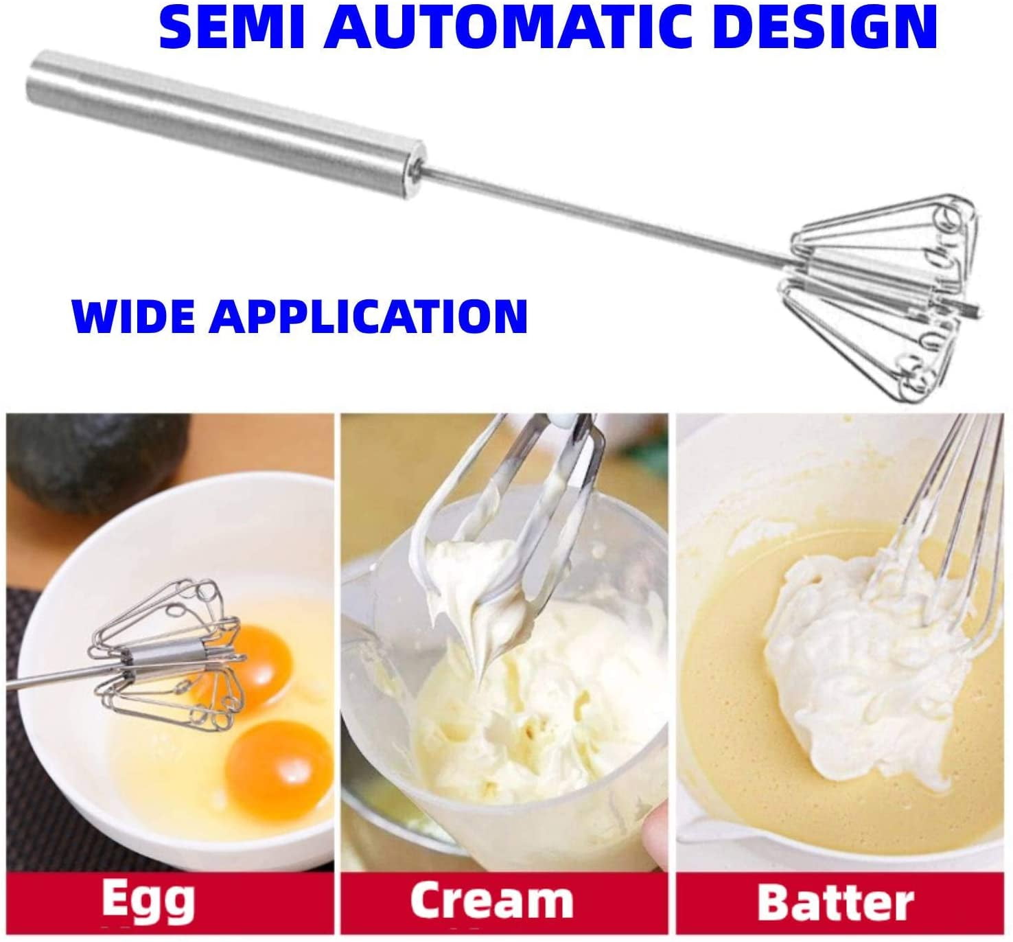 12" Stainless Wisk Hand Mixer for eggs, milk, and other liquids, Easier ...