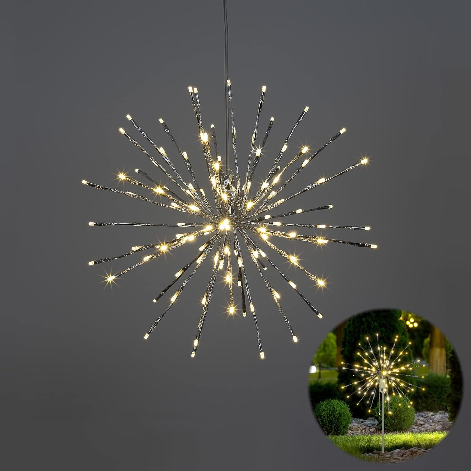 12" Starburst Light Lighted Ball 80 LED Firework Lights Warm White ...
