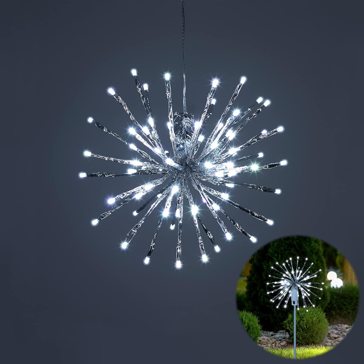 12" Starburst Light Lighted Ball 80 LED Firework Lights White Twinkle ...