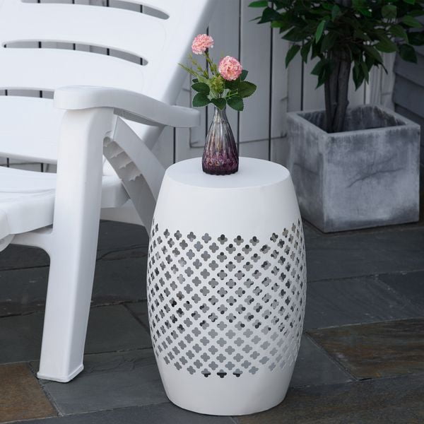 12" Steel Outdoor Side Table, Round Hollow Drum Patio End Table, Accent ...